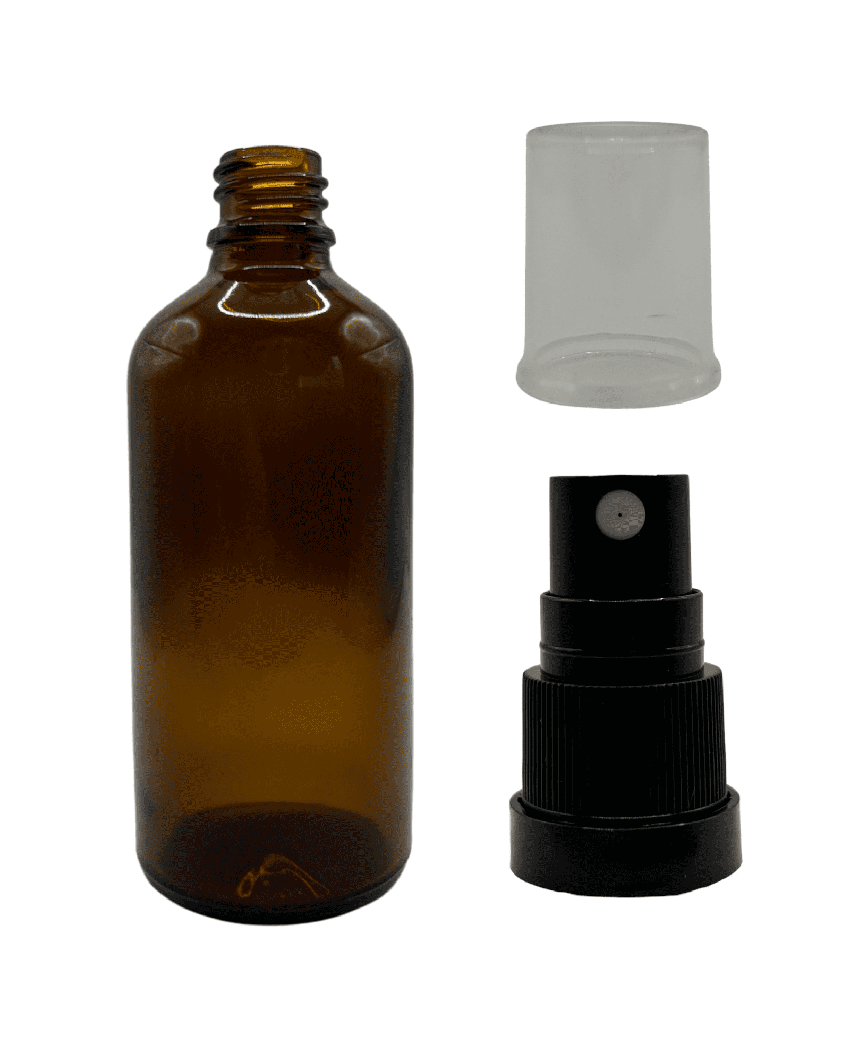 100ml Amber Glass Bottle with Black Tamper-Evident Atomiser DIN18 ...